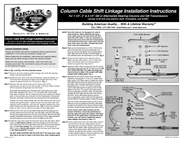 Lokar Column Cable Shift Linkage Installation Instructions | Manualzz