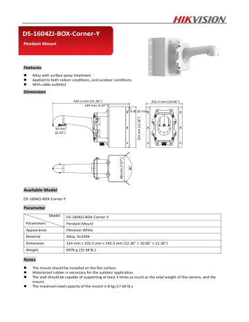 Hikvision DS-1604ZJ-BOX-Corner-Y CCTV Accessory Data Sheet | Manualzz