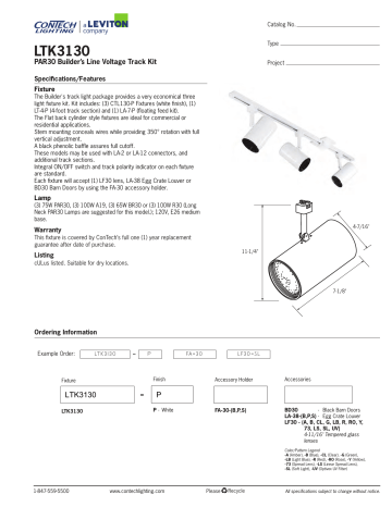 ConTech Lighting LTK3130-P Builder's Track Kit Specification | Manualzz
