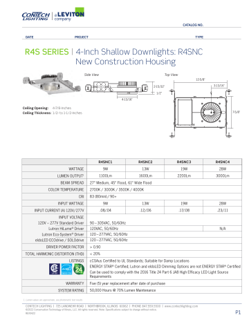 ConTech Lighting R4SNC Construction Downlight Specification | Manualzz