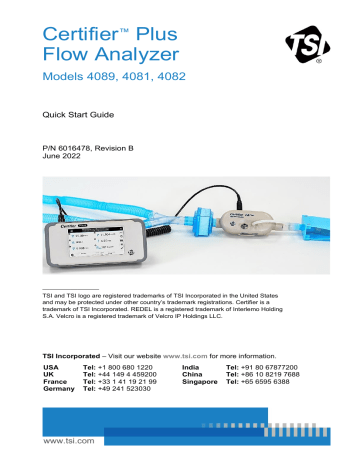 TSI Certifier Plus Flow Analyzer s 4089/4081/4082 Quick Start Guide ...