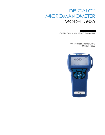 TSI 5825 DP-Calc Micromanometer Owner's Manual | Manualzz