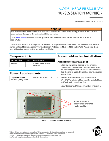 TSI NSD8 PresSura Nurses Station Monitor Installation Instructions ...
