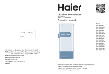 Labec DW-86L959BPT Ultra Low Temp User Manual | Manualzz