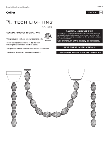 Tech Lighting Collier 84 Chandelier Instructions | Manualzz