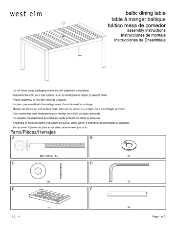 West Elm Baltic Dining Table Assembly Instructions | Manualzz