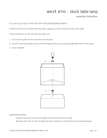 West Elm Block Table Lamp Assembly Instructions | Manualzz