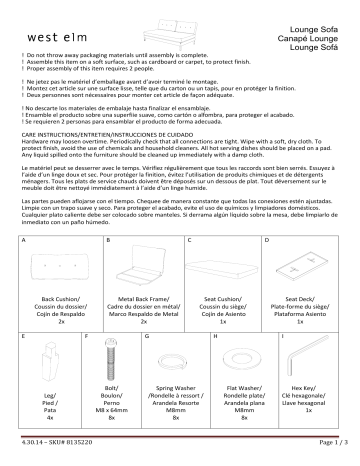 West Elm Lounge Sofa Assembly Instructions | Manualzz