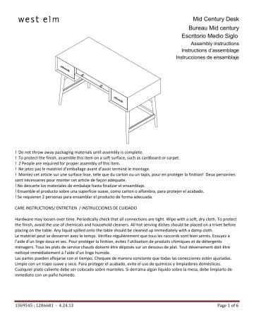 West Elm Mid Century Desk Assembly Instructions | Manualzz
