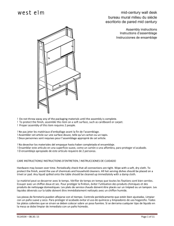 West Elm Mid Century Wall Desk Assembly Instructions | Manualzz