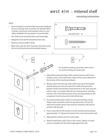 West Elm Mitered Shelf Assembly Instructions | Manualzz