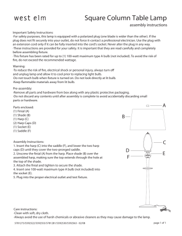 West Elm Square Column Table Lamp Assembly Instructions | Manualzz