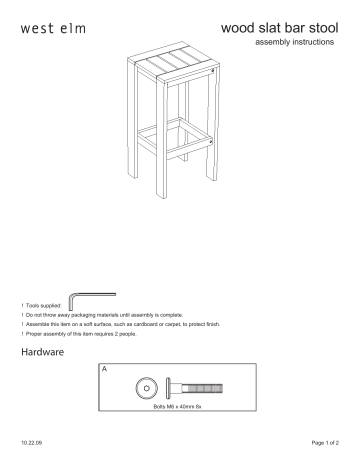 West Elm Wood Slat Bar Stool Assembly Instructions | Manualzz