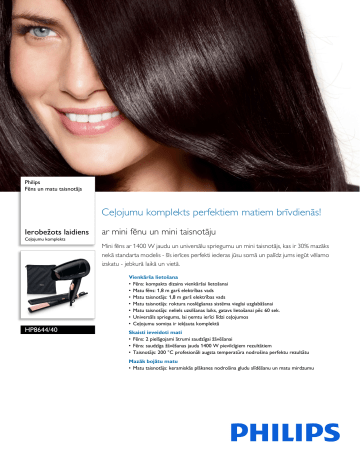 Philips HP8644/40 Fēns un matu taisnotājs Produktu datu lapa | Manualzz
