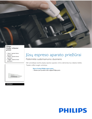 Philips HD5061/01 Kluber tribostar grease Produktų duomenų lapas | Manualzz
