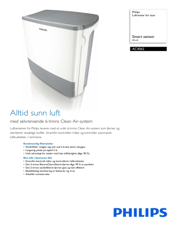 Philips AC4065/00 Luftrenser for stue Produktdatablad | Manualzz
