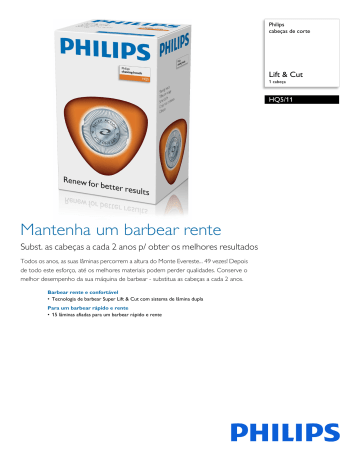 Philips HQ5/11 cabeças de corte Folha de dados do produto | Manualzz