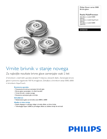 Philips SH50/50 Shaver series 5000 Brivne glave Podatkovni list izdelka ...
