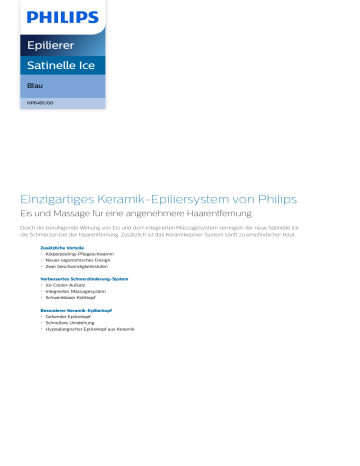 Philips HP6491/00 Satinelle Ice Epilierer Produktdatenblatt | Manualzz