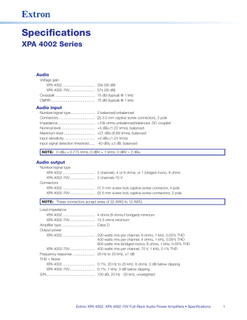 Extron XPA 4002 Specifications | Manualzz