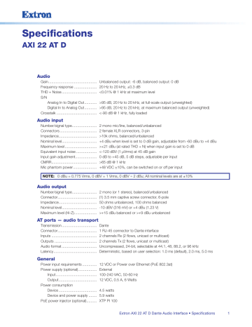 Extron AXI 22 AT D Specifications | Manualzz