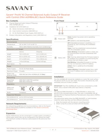Savant PAV-AOMBAL8C-10 IP AUDIO 16 CHANNEL BALANCED AUDIO OUTPUT IP ...