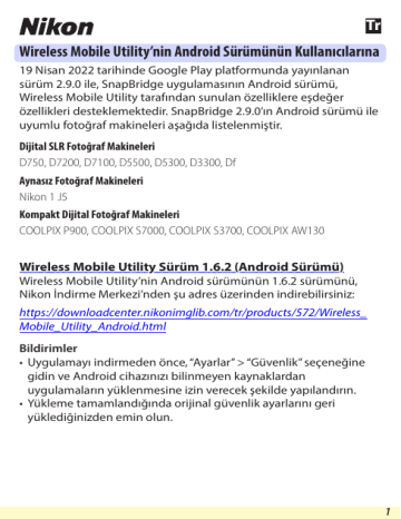 Nikon Wireless Mobile Utility Kullanım kılavuzu | Manualzz