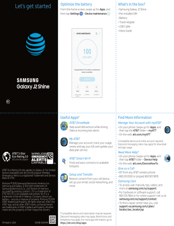 Samsung Galaxy J2 Shine AT&T Getting Started | Manualzz
