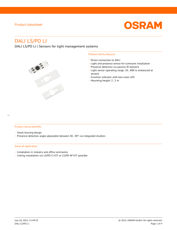 Osram DALI LS/PD LI Data Sheet | Manualzz