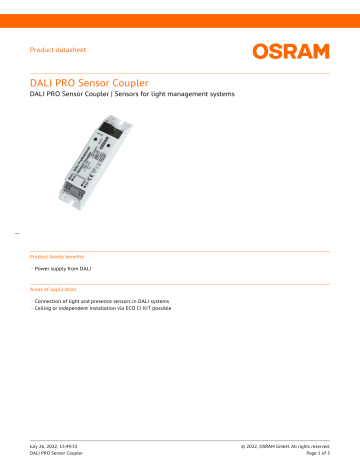 Osram DALI PRO Sensor Coupler Data Sheet | Manualzz