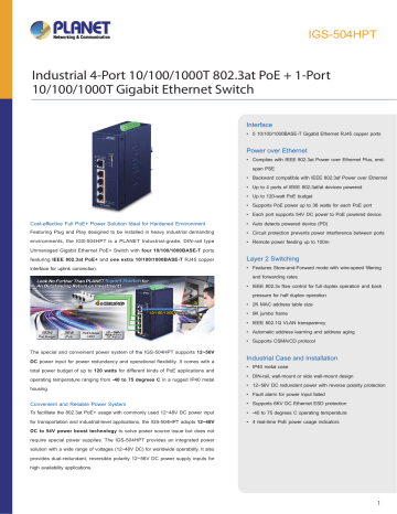 PLANET IGS-504HPT Datasheet | Manualzz