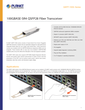 PLANET QSFP-100G-SR4/QSFP-100G-LR4 Datasheet | Manualzz