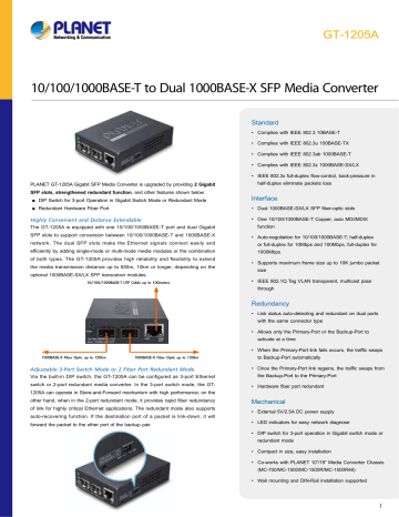 PLANET GT-1205A Datasheet | Manualzz
