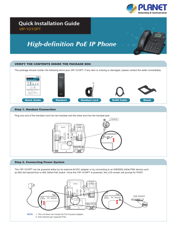 PLANET VIP-1010PT Quick guide | Manualzz
