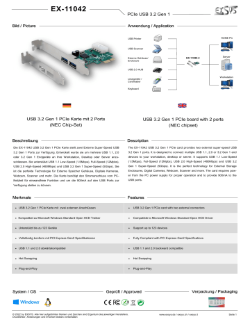 Exsys EX-11042 PCIe USB 3.2 Gen 1 card Datasheet | Manualzz