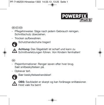 Powerfix Profi 0089166 Sahasarja Bedienungsanleitung | Manualzz