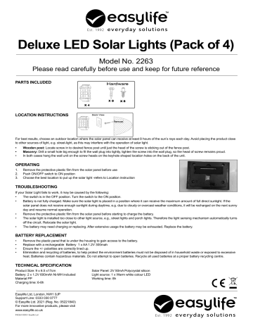 Easylife Deluxe LED Solar Lights Instructions | Manualzz
