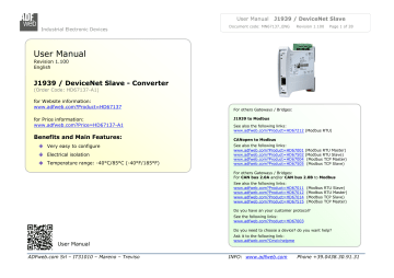 ADFWeb J1939 / DeviceNet Slave - Converter User Manual | Manualzz