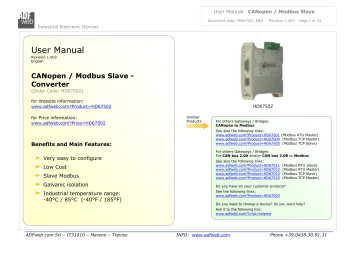 ADFWeb CANopen / Modbus Slave - Converter User Manual | Manualzz