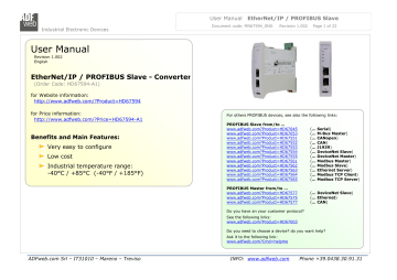 ADFWeb EtherNet/IP / PROFIBUS Slave - Converter User Manual | Manualzz