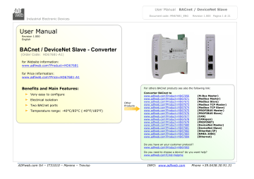 ADFWeb BACnet / DeviceNet Slave - Converter User Manual | Manualzz
