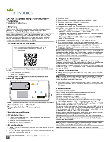 Inovonics EN1721 Integrated Temperature/Humidity Transmitter ...