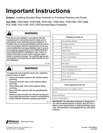 Speed Queen AFNE9BSP116TN13 WASHER installation Guide | Manualzz