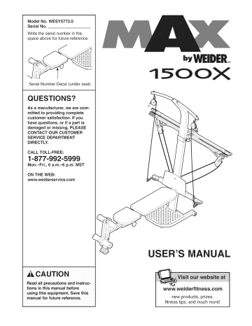 Weider WESY57730 Crossbow 1500X Weight System Owner's Manual | Manualzz
