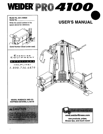 Weider 831159820 Pro 4100 Weight System Owner's Manual | Manualzz