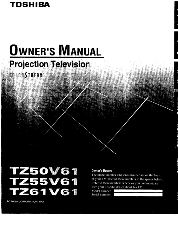 Toshiba TZ55V61 Projection Television Owner's Manual | Manualzz