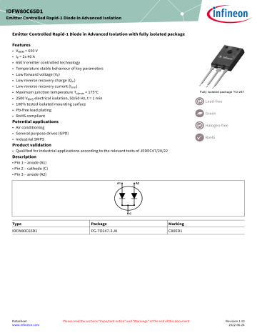 Infineon IDFW80C65D1 Diode Rectifier Data Sheet | Manualzz
