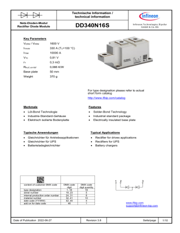 Infineon DD340N16S Bipolar Module Data Sheet | Manualzz