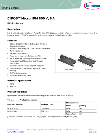 Infineon IM241-L6S1B IPM Data Sheet | Manualzz