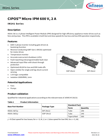 Infineon IM241-S6S1B IPM Data Sheet | Manualzz